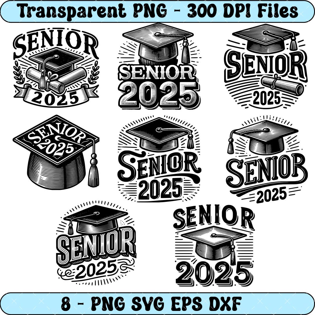 Senior 2025 SVG Bundle for Cricut, Graduation Cap PNG, Class of 2025 ...