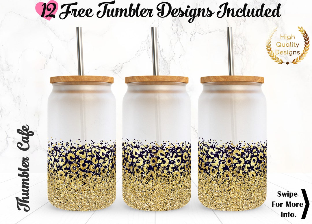 Libbey Glass 16oz Gold Glitter Leopard Glass Can Print PNG - Etsy