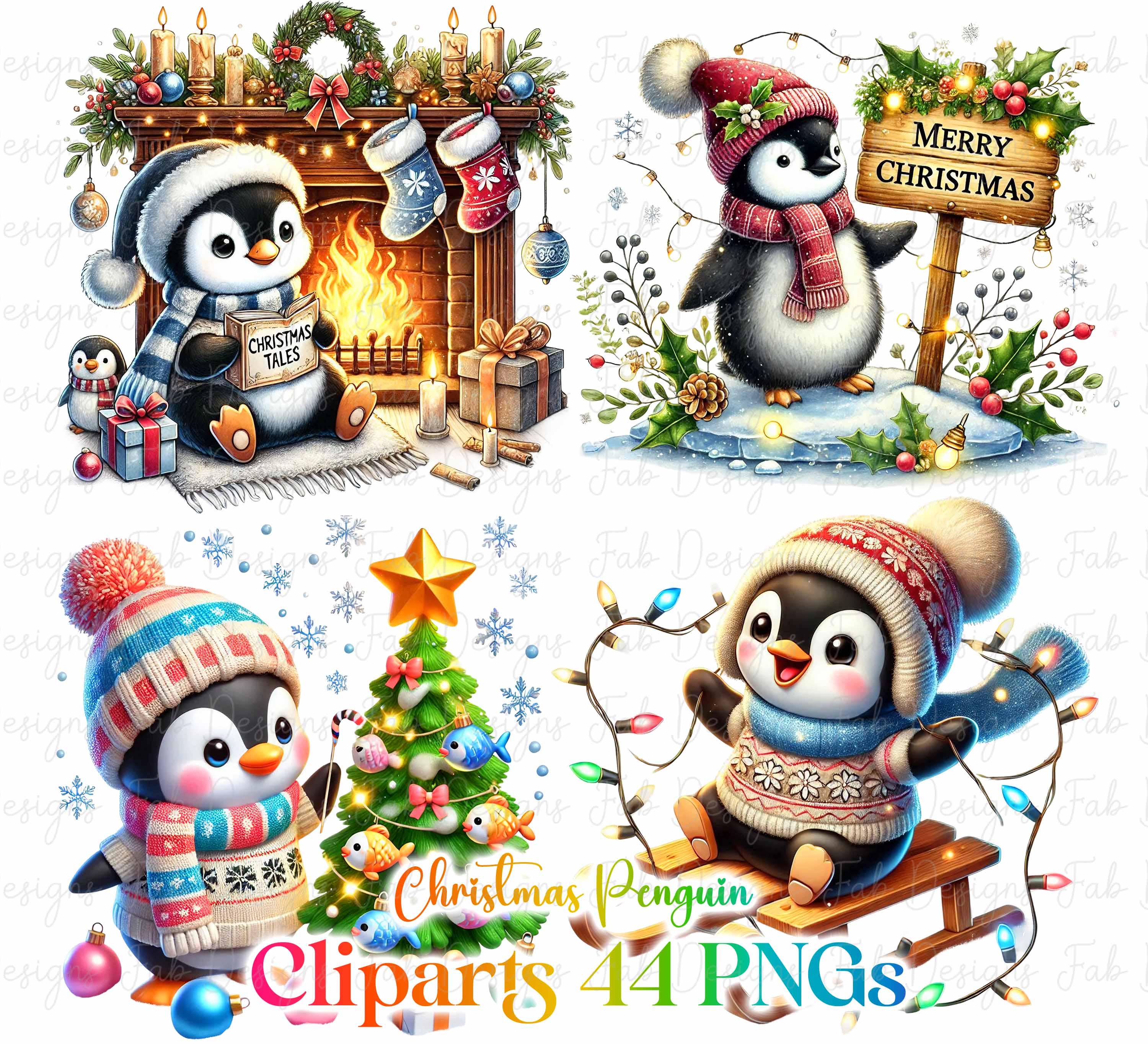 44 Winter Penguin Clipart PNG and JPG, Christmas Penguin Clipart ...