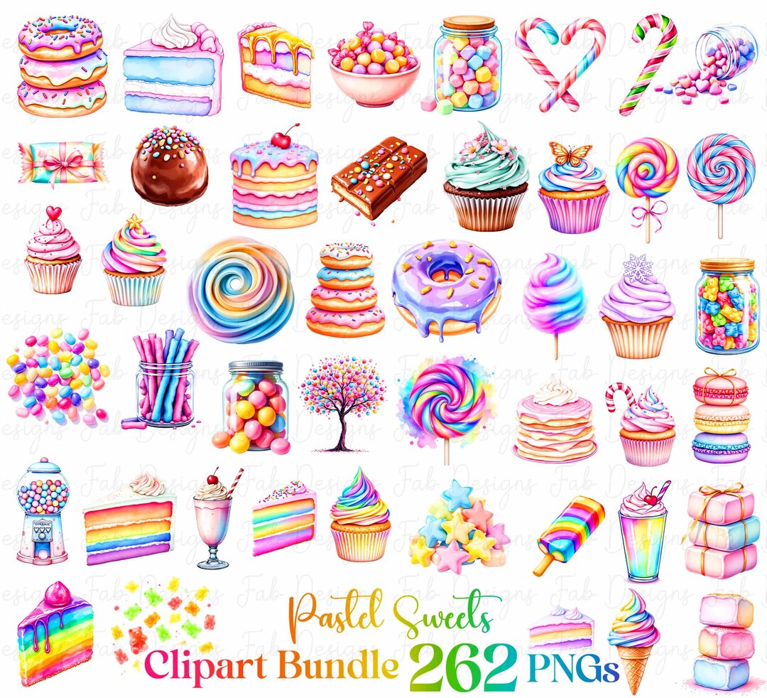 Watercolor Pastel Sweets Clipart: Rainbow Desserts (digital Download ...