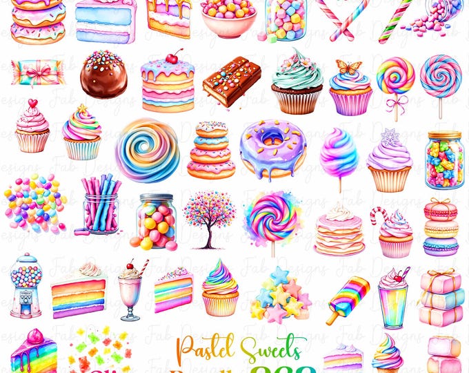 Watercolor Pastel Sweets Clipart Rainbow Sweet Treats PNG Macarons ...