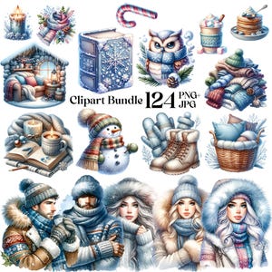 124 Winter Clipart Bundle, Watercolor Frosty Coziness Clipart, Cozy ...