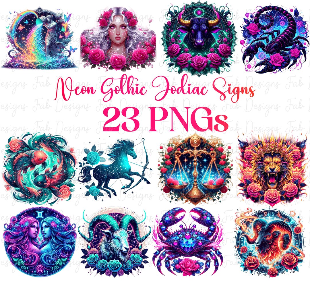 23 Neon Gothic Zodiac Signs PNG Bundle (digital Download) - Etsy
