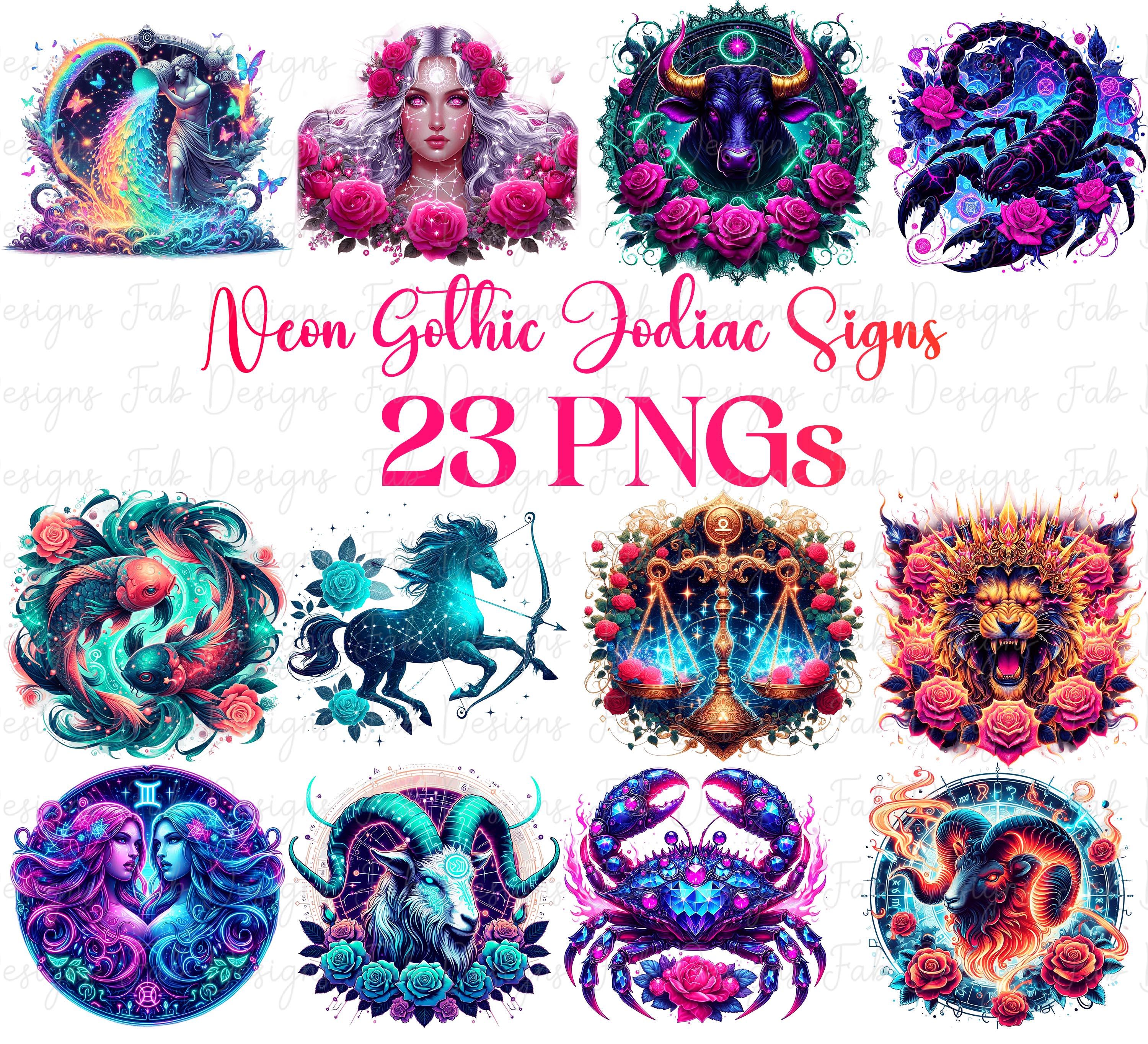 23 Neon Gothic Zodiac Signs PNG Bundle (digital Download) - Etsy