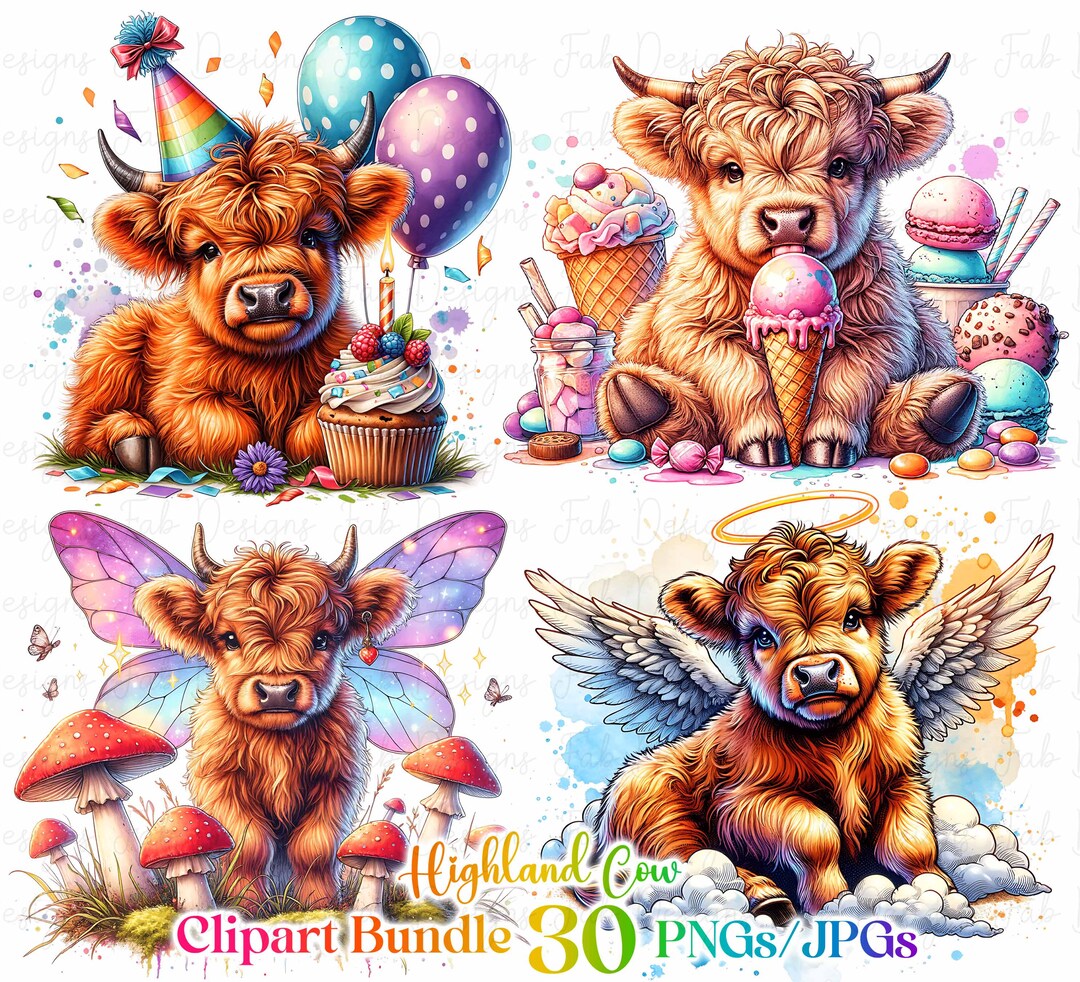 30 Highland Cow Clipart Bundle, Highland Cow Clipart PNG Scottish Cow ...