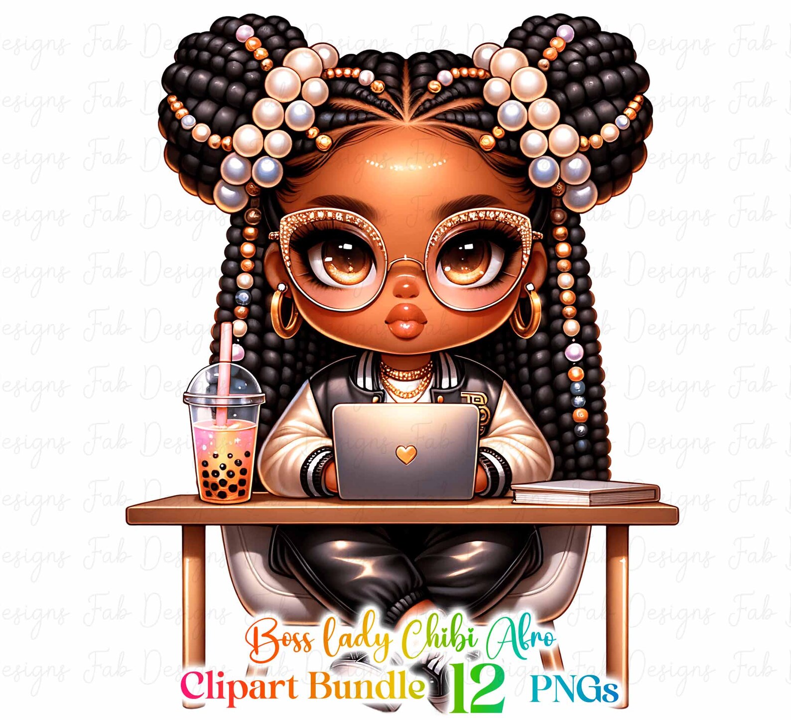Chibi Boss Lady Afro Clipart Bundle: Fashion Girl Graphics (digital ...