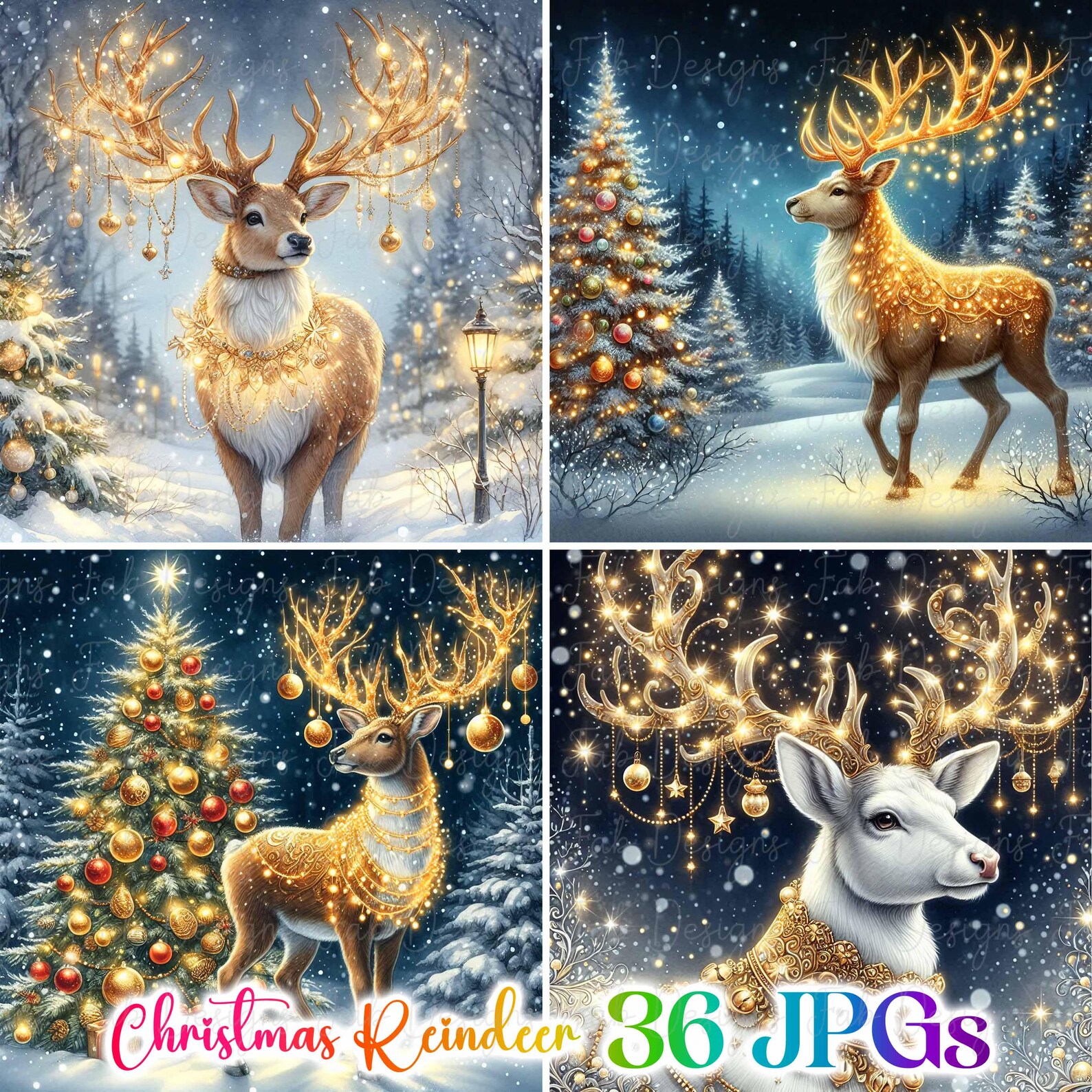 Watercolor Christmas Reindeer JPG: Digital Paper Crafting (digital ...