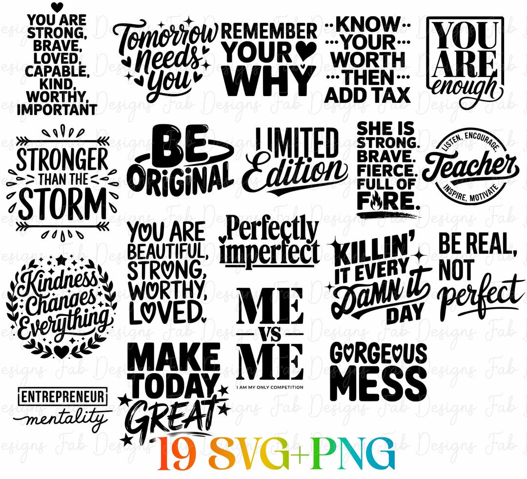 Inspirational Quotes SVG Bundle: Self Love, Faith, Kind (digital ...
