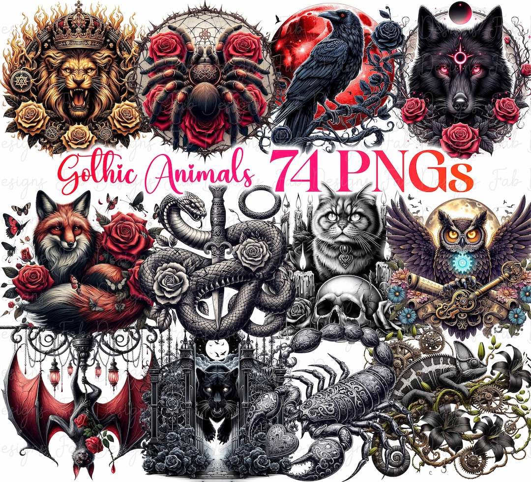 74 Gothic Animals Clipart: PNG Gothic Decor, Junk Journal (digital ...