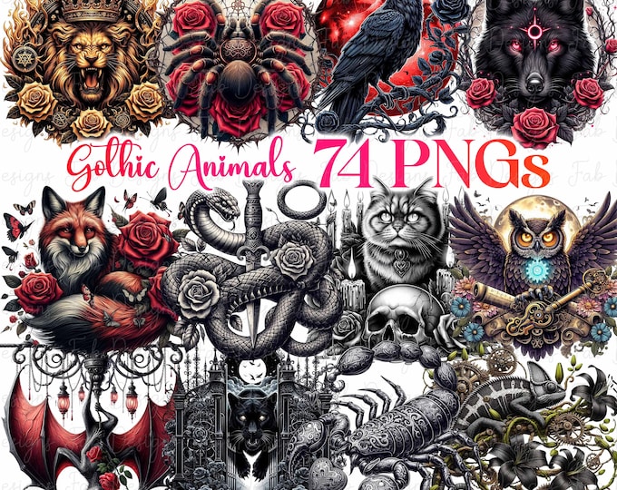 25 Gothic Animals Clipart, Watercolor Gothic Clip Art, Gothic Animal ...