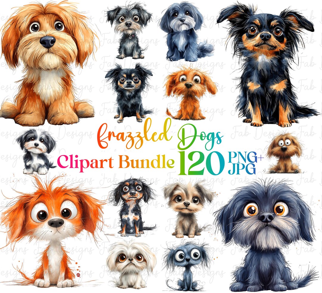 120 Frazzled Dog Clipart, Cute Wild One Birthday Watercolor Baby Animal ...