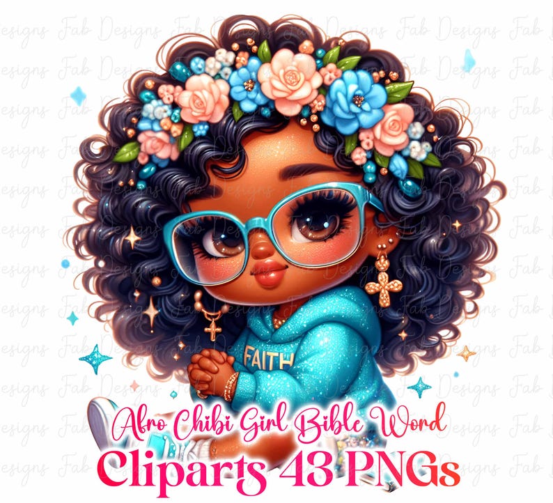 Praying Black Chibi Girl Clipart,afro Faith,jesus & Faith Sublimation ...