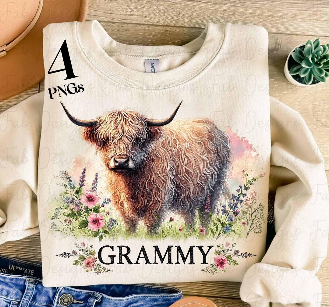 4 Grammy Highland Cow Png, Cowhide Png, Cute Grandma Cow Sublimation ...