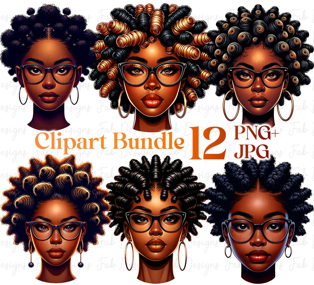 Black Woman Hairstyle Clipart: Afro Bantu Knots (PNG Digital Download ...