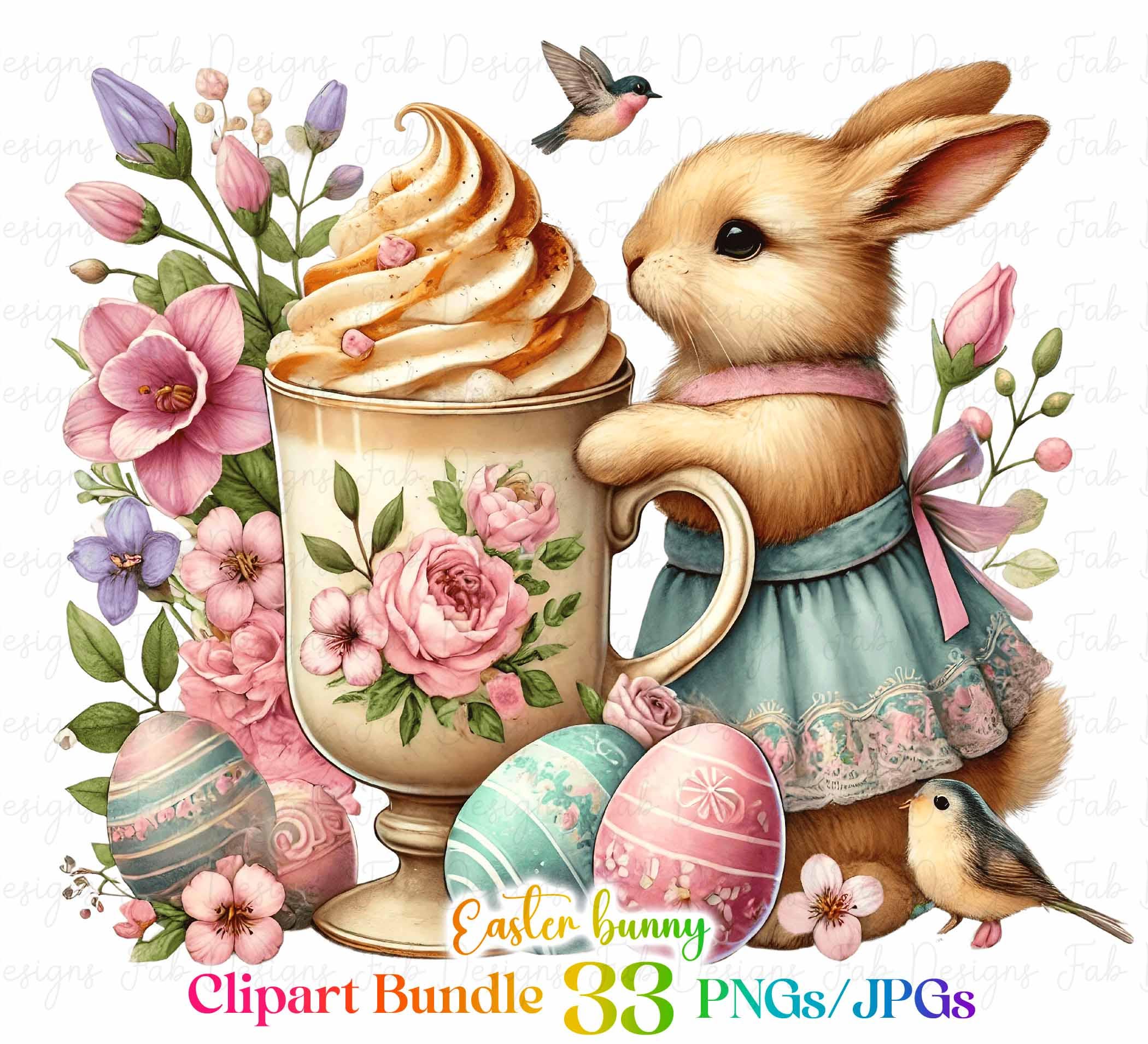 33 Easter Bunny Coffee Clipart Bundle, Easter Bunny Clipart, Easter ...