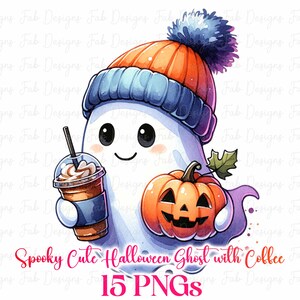 15 Pumpkin Halloween Ghost Coffee Clipart, Halloween Cute Ghost PNG ...