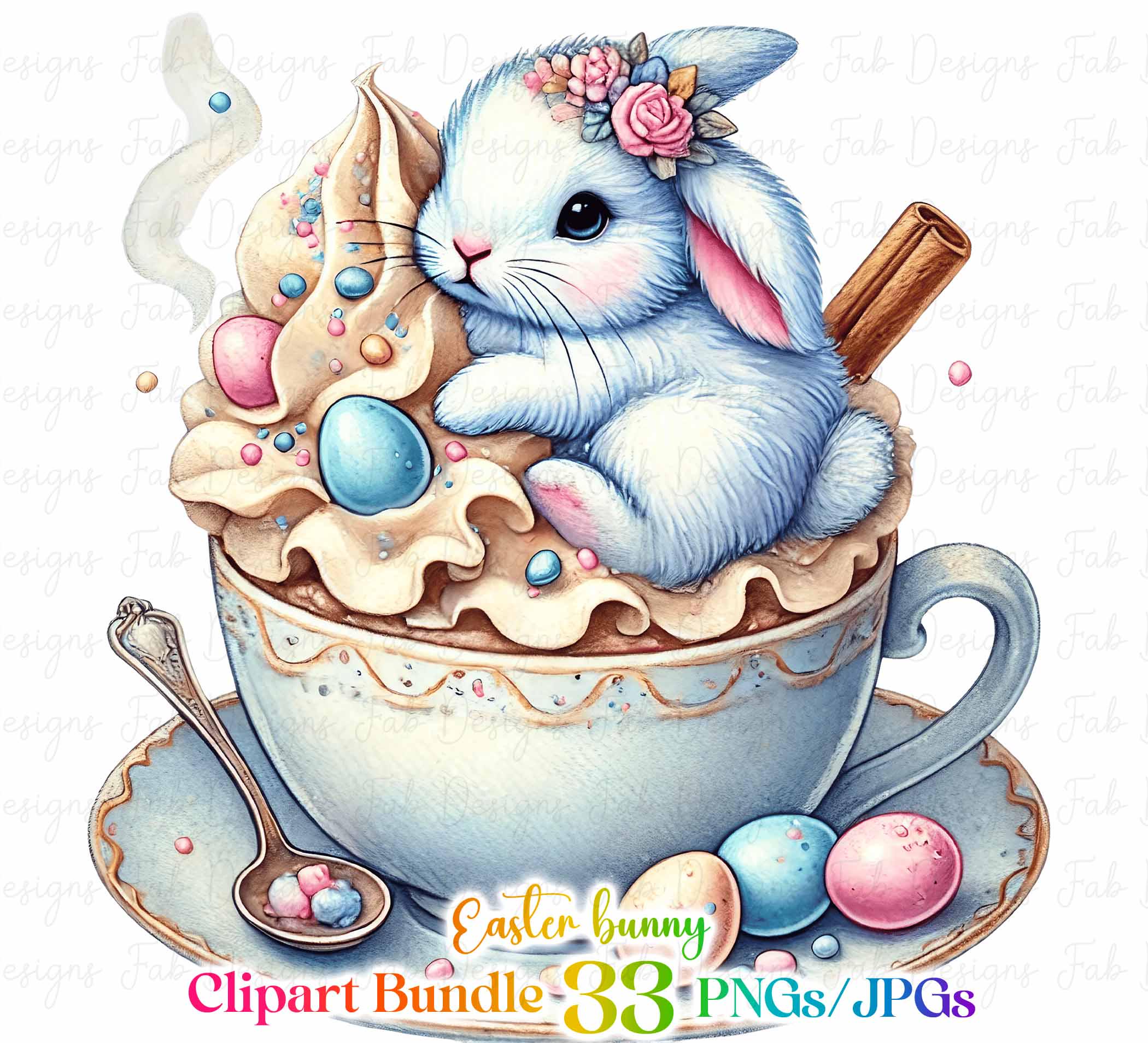 33 Easter Bunny Coffee Clipart Bundle, Easter Bunny Clipart, Easter ...