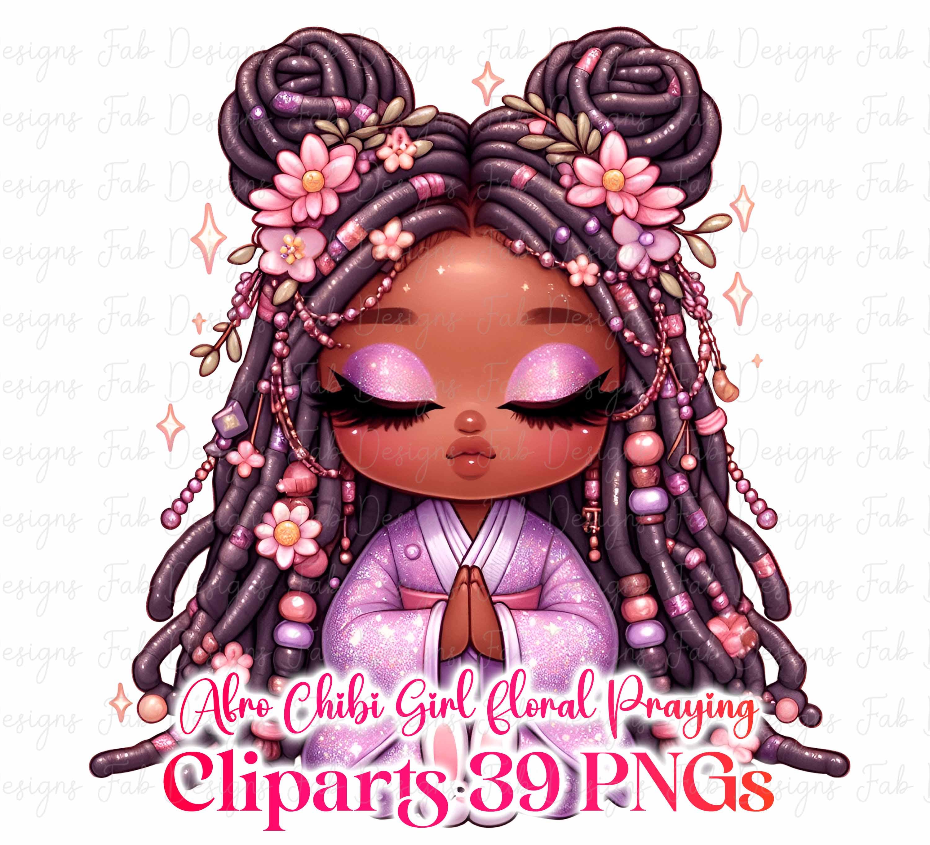Praying Black Chibi Girl Clipart,afro Faith,jesus & Faith Sublimation ...