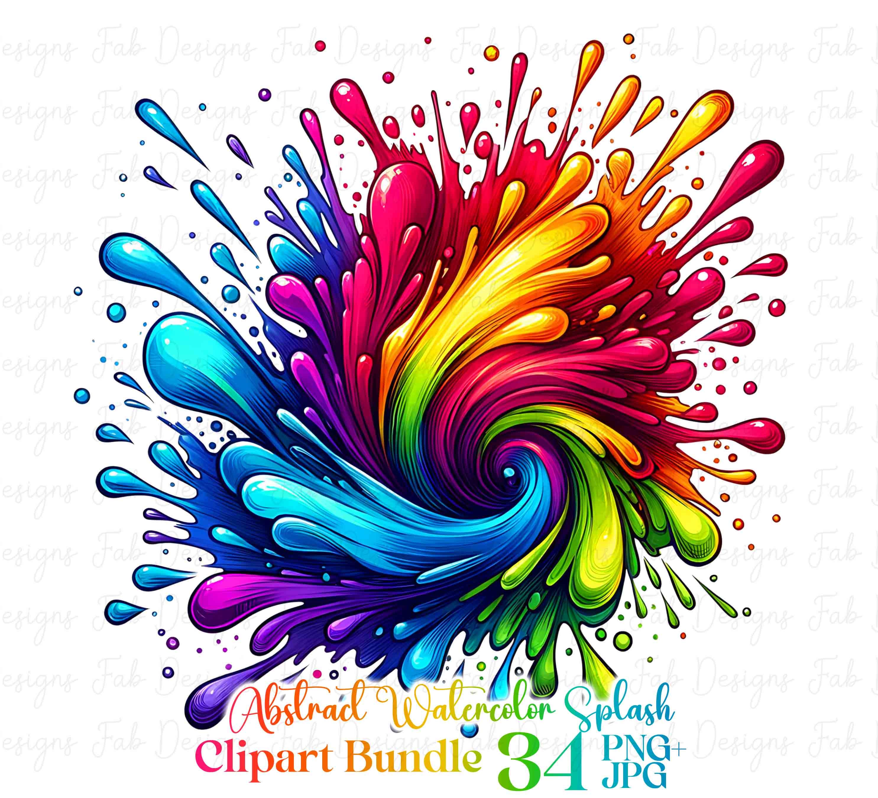 Abstract Watercolor Splash Clipart: 34 Colorful Paint Splatters ...
