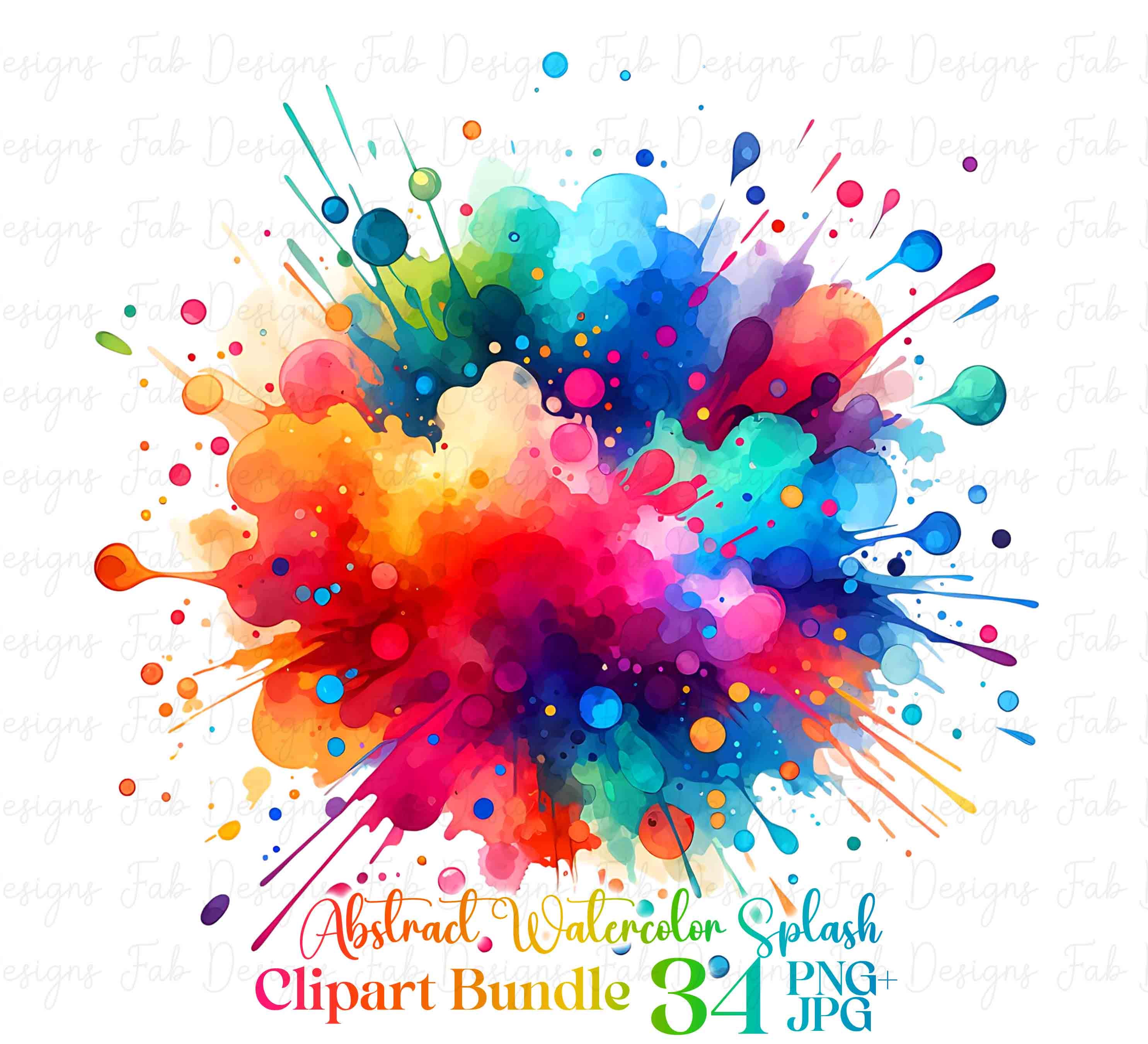 Abstract Watercolor Splash Clipart: 34 Colorful Paint Splatters ...