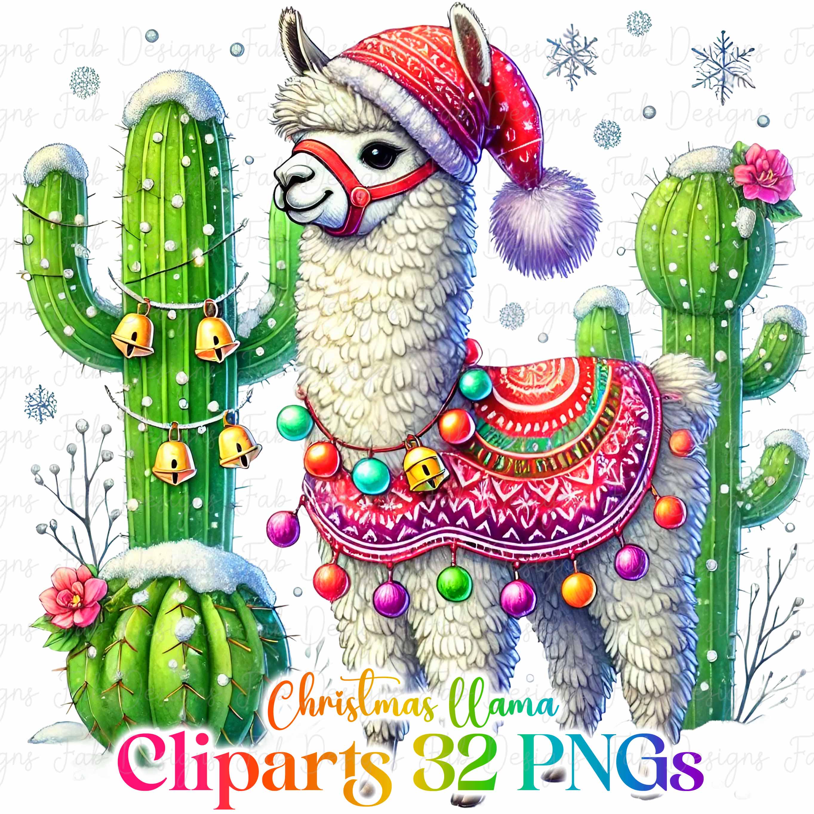 Christmas Llama PNG Clipart, Holiday Alpaca With Wreath & Gift, Festive ...