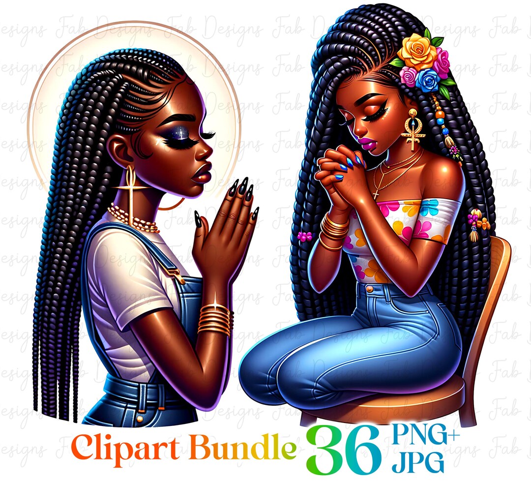 36 Praying Black Girl Clipart Bundle,african Girl Graphics,afro Girl ...