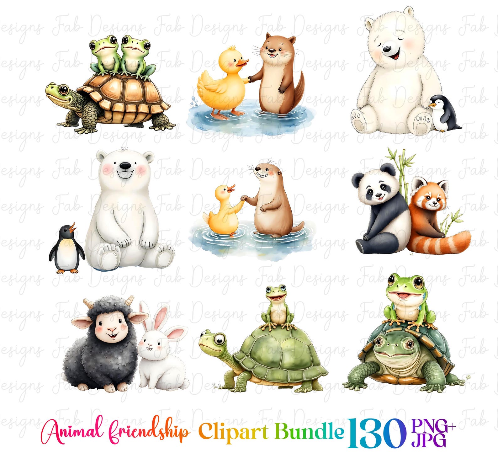 130 Watercolor Cute Animals Clipart, Cute Animal, Watercolor Animals ...