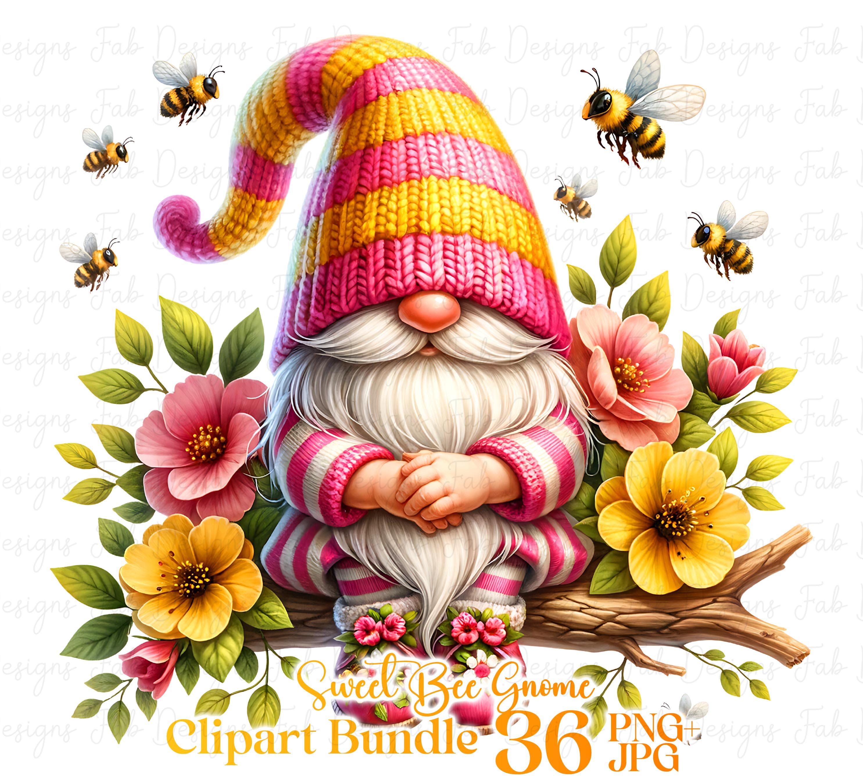 Watercolor Bee Gnome Clipart Bundle: Flower Garden PNG Graphics ...