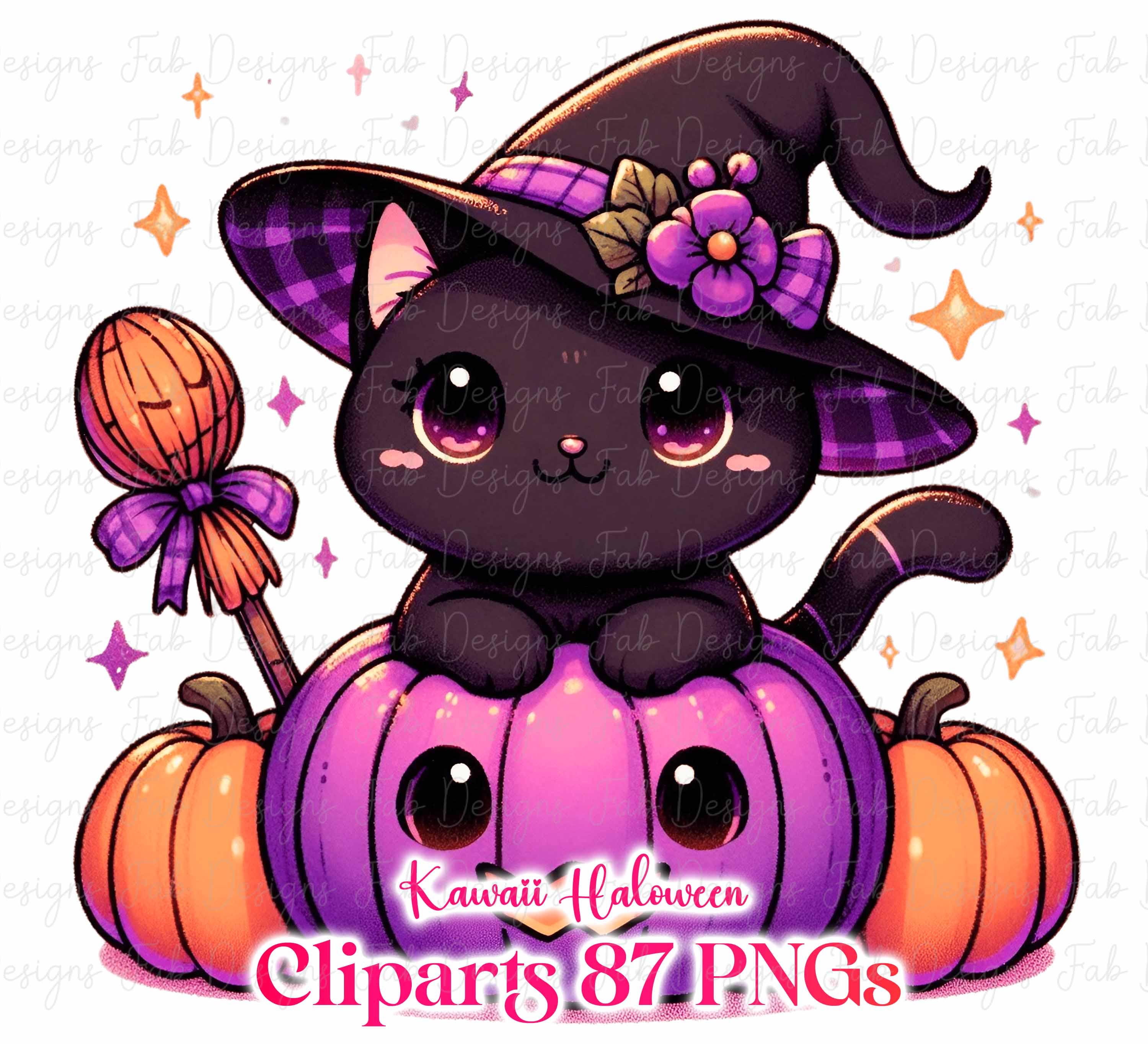 87 Kawaii Halloween PNG Clipart, Watercolor Halloween Clipart, Spooky ...