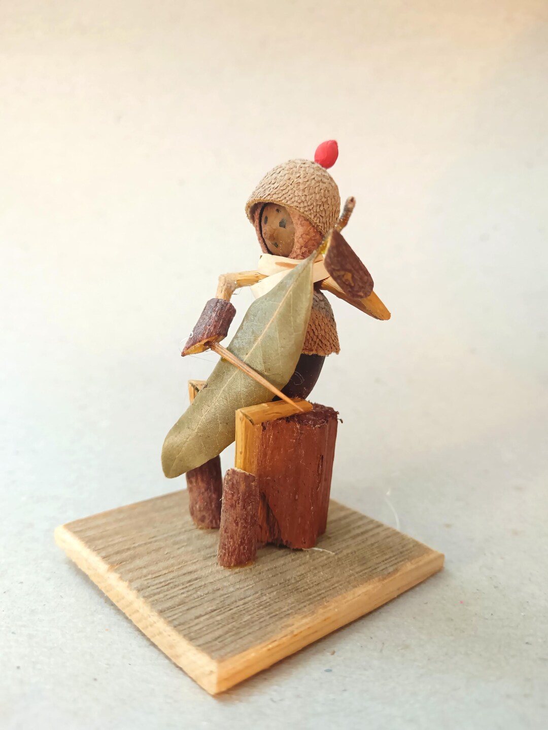 Whimsical Nature-inspired Cello Player Handmade Miniature With Wood ...