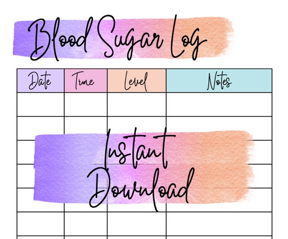 INSTANT DOWNLOAD Printable Blood Sugar Log Printable Blood - Etsy