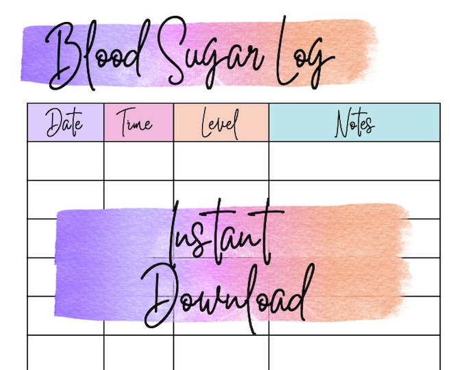 INSTANT DOWNLOAD Printable Blood Sugar Log Printable | Blood Sugar ...
