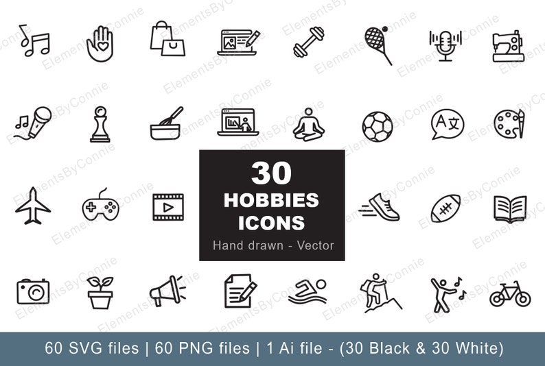 Hobby Icons, Resume Icons, in SVG and PNG to Use in Your Daily Planner ...