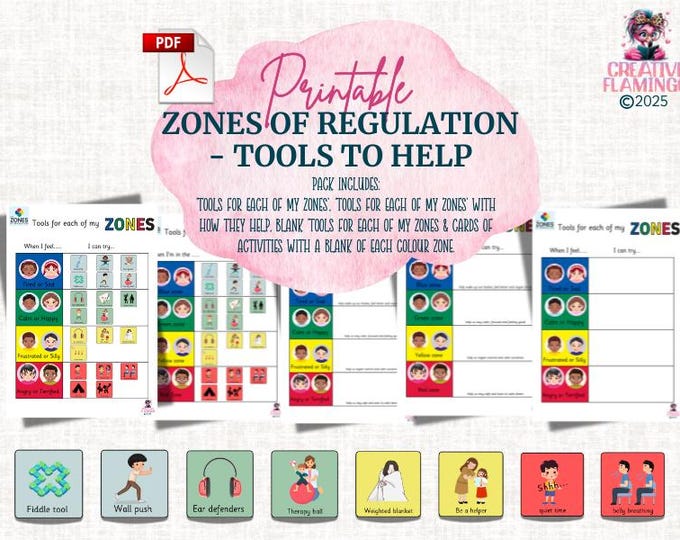 Zones of Regulation Display, Self Regulation Cards, Chart, Printable ...