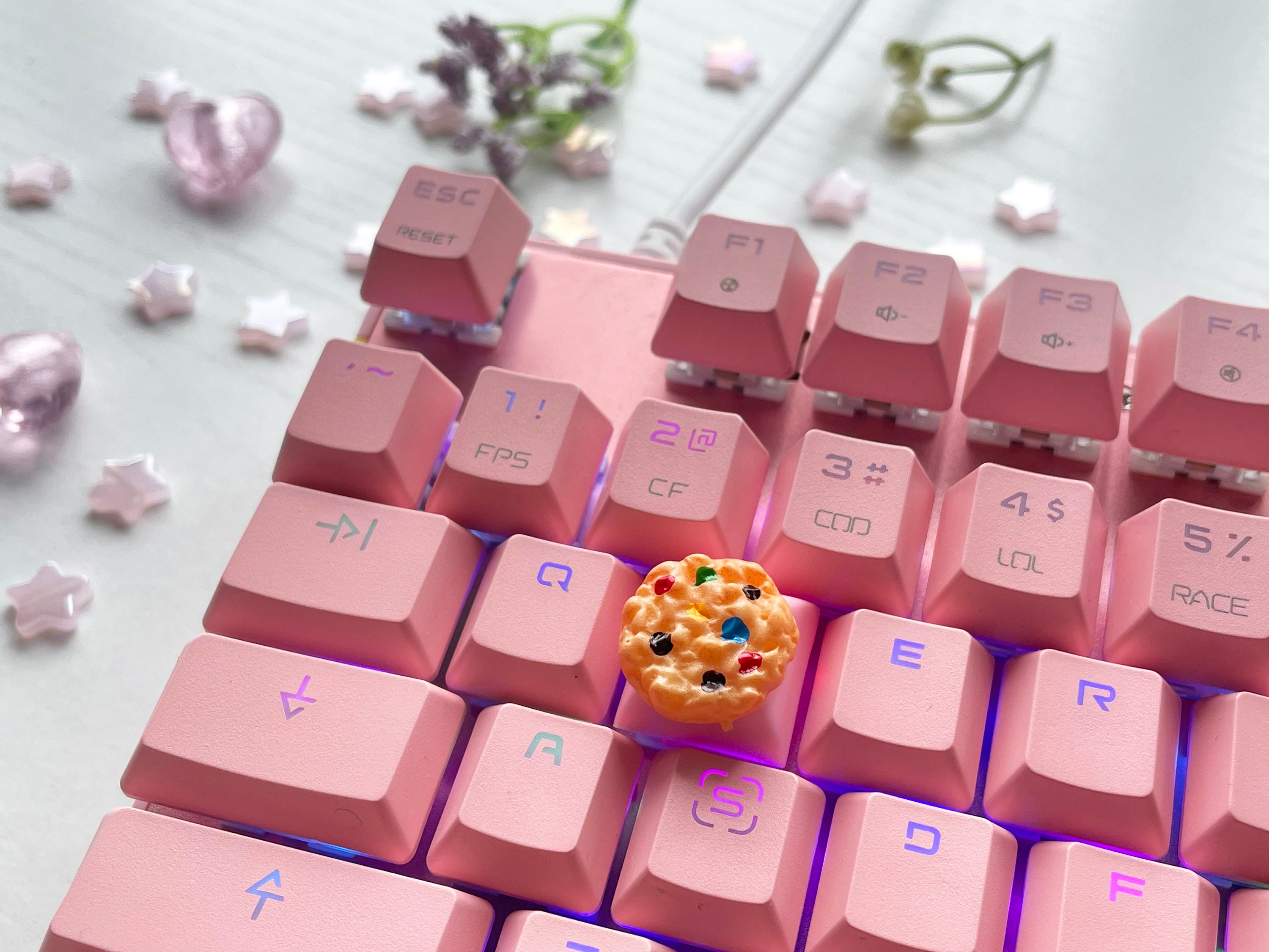 Cute Artisan Keycap Cookie, Candy, Kawaii, Pink, Resin, Gamer Setup ...