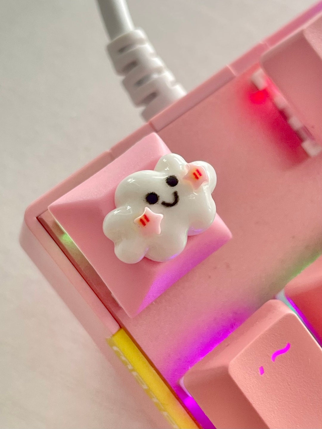 Cute Artisan Keycap Cloud, Kawaii, Pink, Resin, Gamer Setup, Cherry MX ...