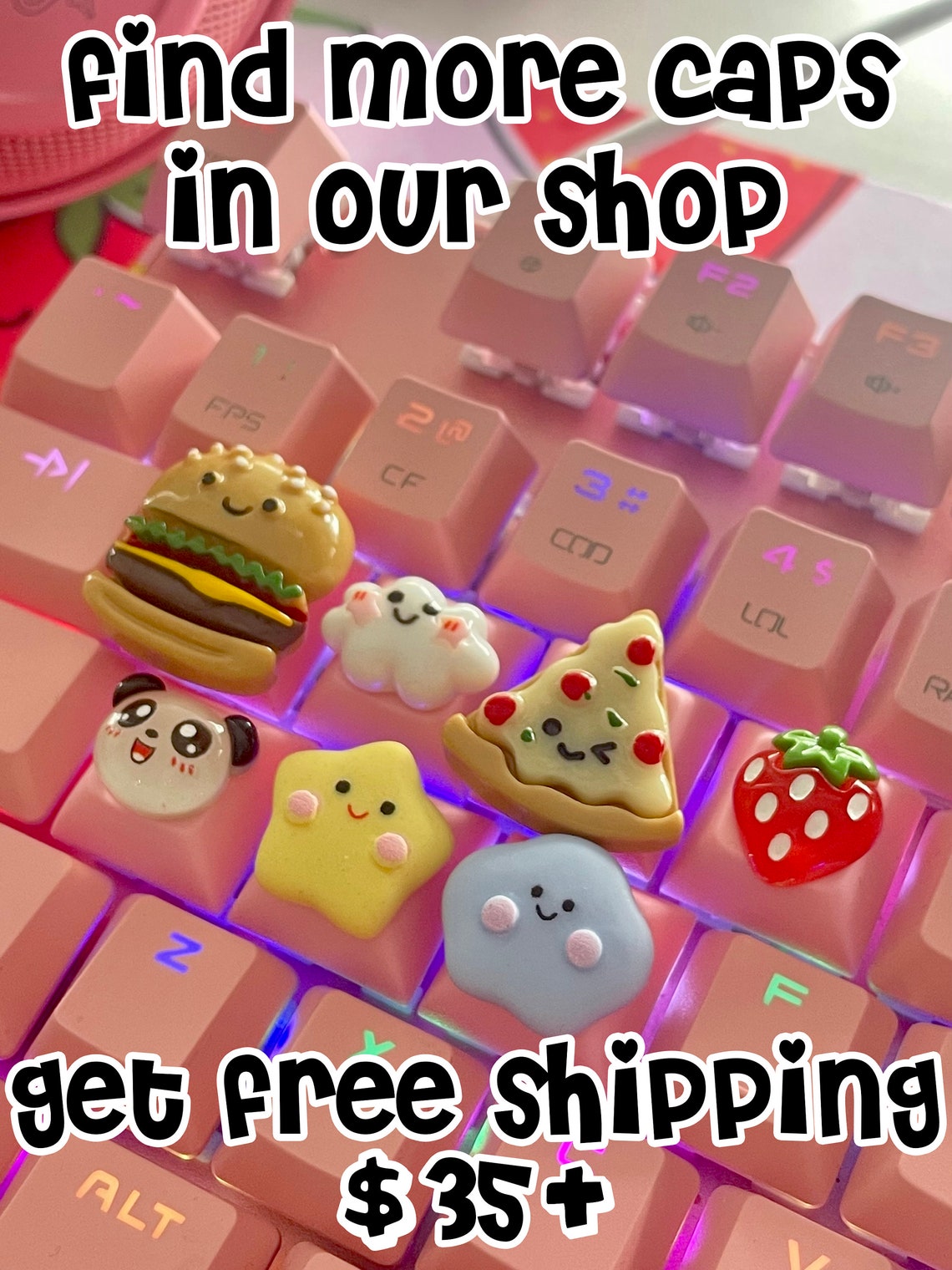 Cute Artisan Keycap Pizza, Kawaii, Pink, Resin, Gamer Setup, Cherry MX ...