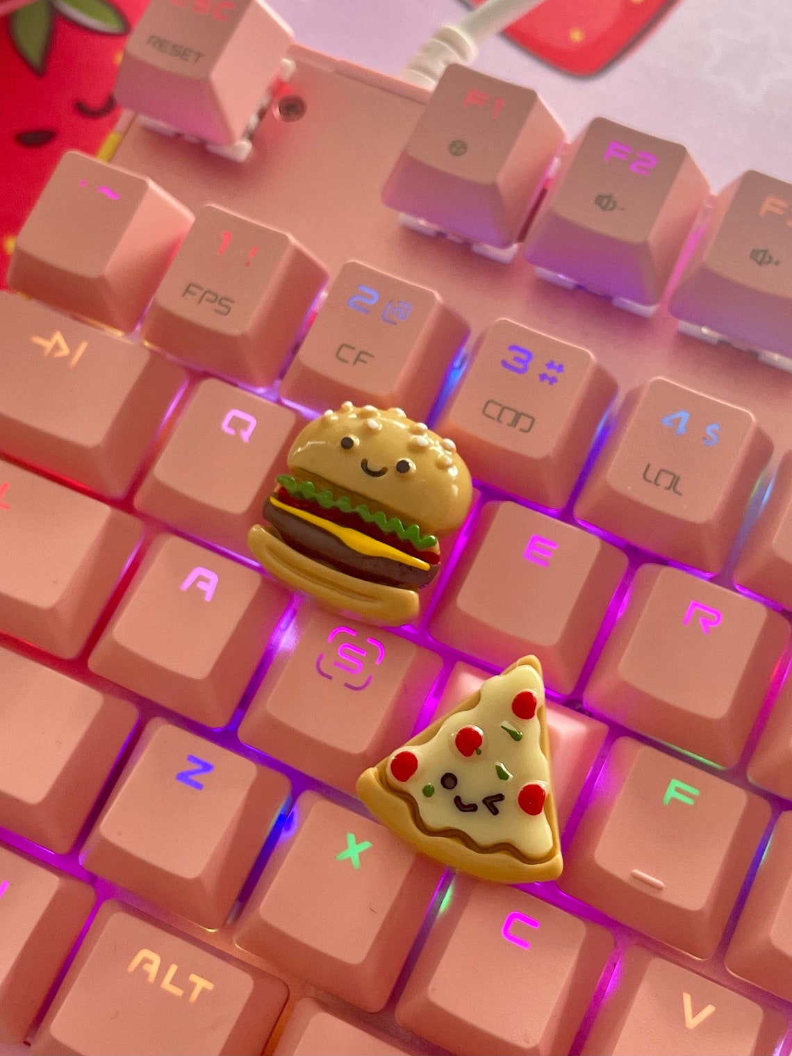 BUNDLE Artisan Cute Food Fight Keycaps, Burger, Pizza Slice, Kawaii ...