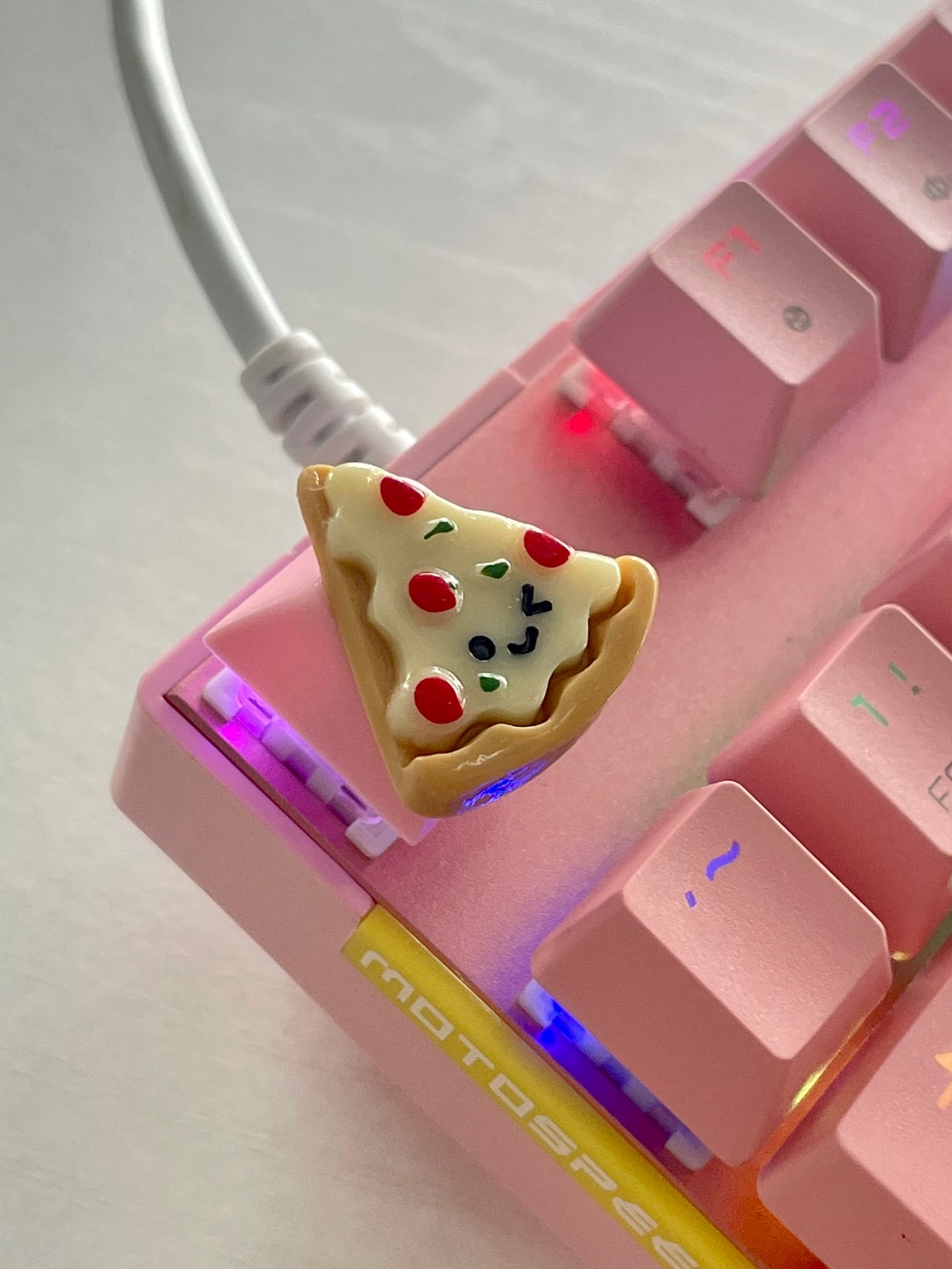 Cute Artisan Keycap Pizza, Kawaii, Pink, Resin, Gamer Setup, Cherry MX ...
