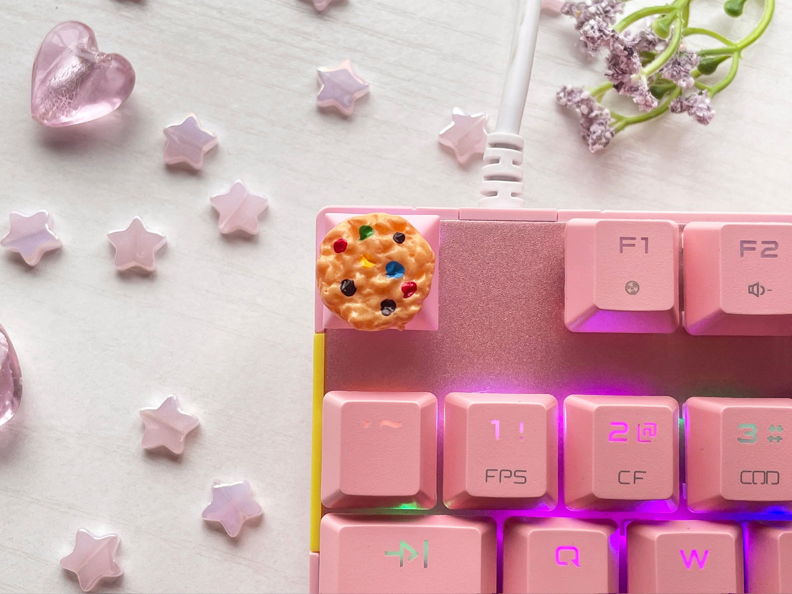 Cute Artisan Keycap Cookie, Candy, Kawaii, Pink, Resin, Gamer Setup ...