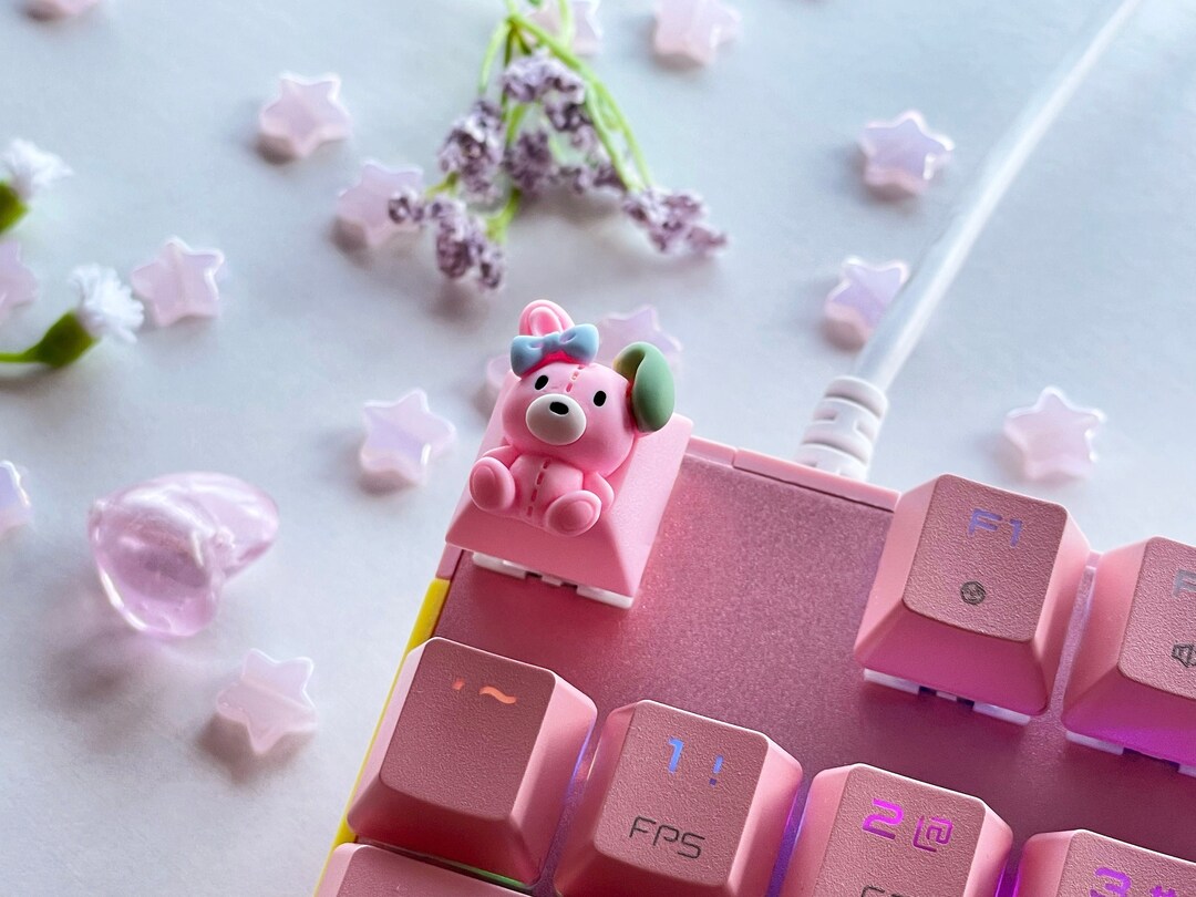 Cute Artisan Keycap Bunny Rabbit, Kawaii, Pink, Resin, Gamer Setup ...