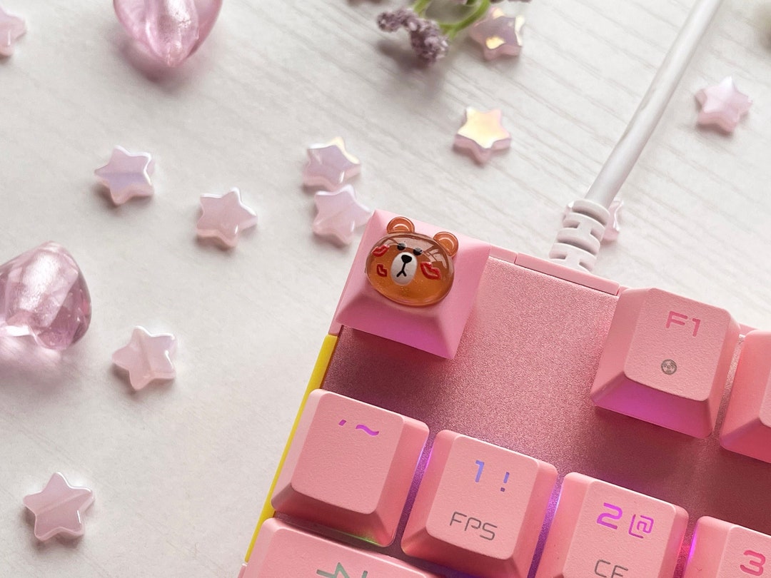Cute Artisan Keycap Love Bear, Kawaii, Pink, Resin, Gamer Setup, Cherry ...
