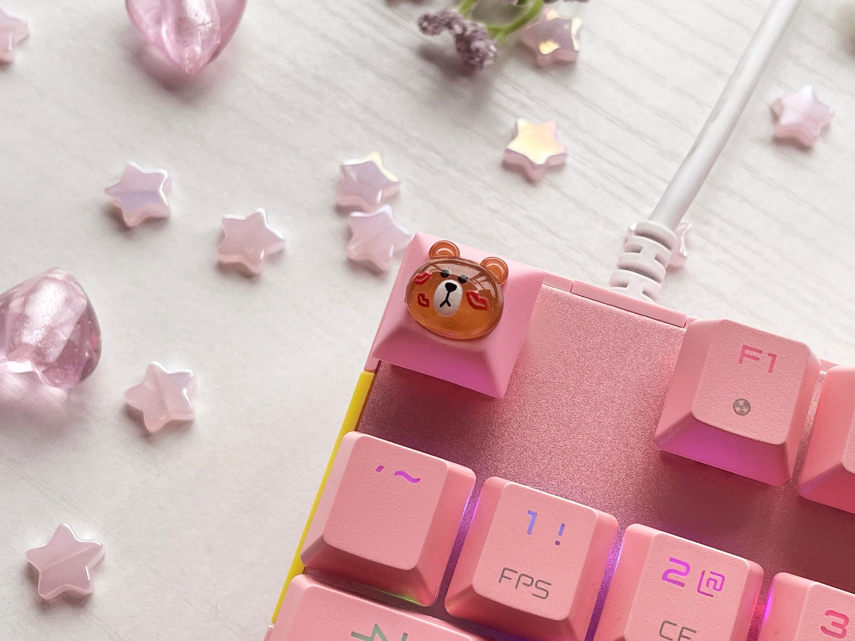 Cute Artisan Keycap Love Bear, Kawaii, Pink, Resin, Gamer Setup, Cherry ...