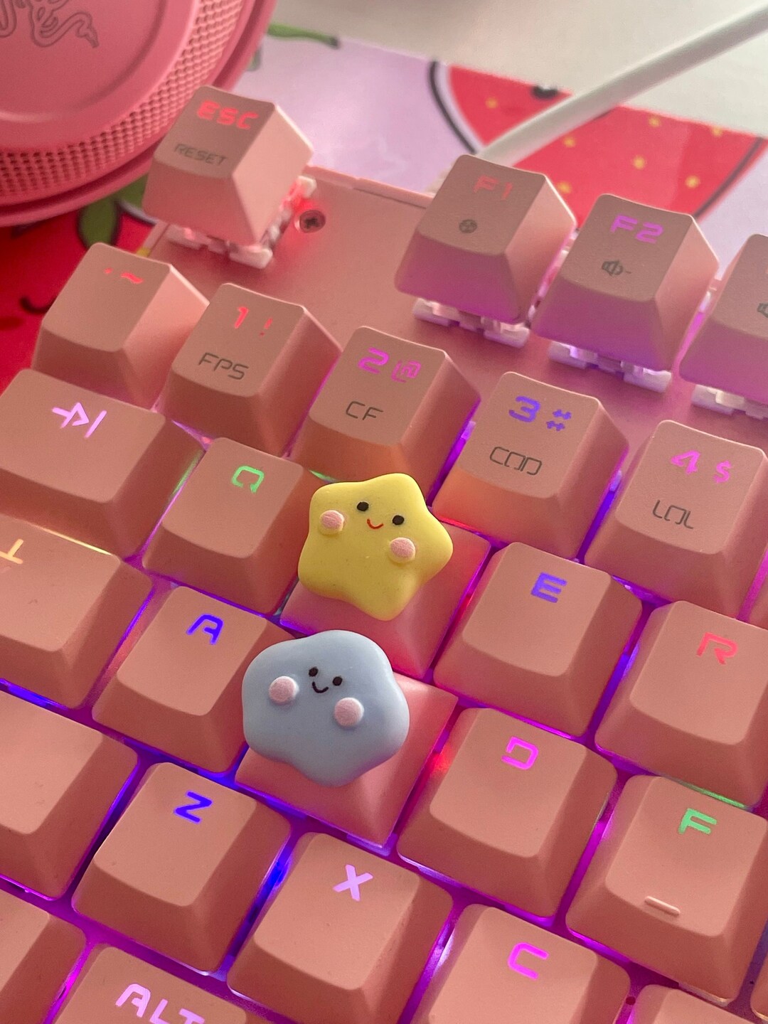 BUNDLE Artisan Cute Night Sky Keycaps, Cloud, Star, Kawaii, Pink, Resin ...