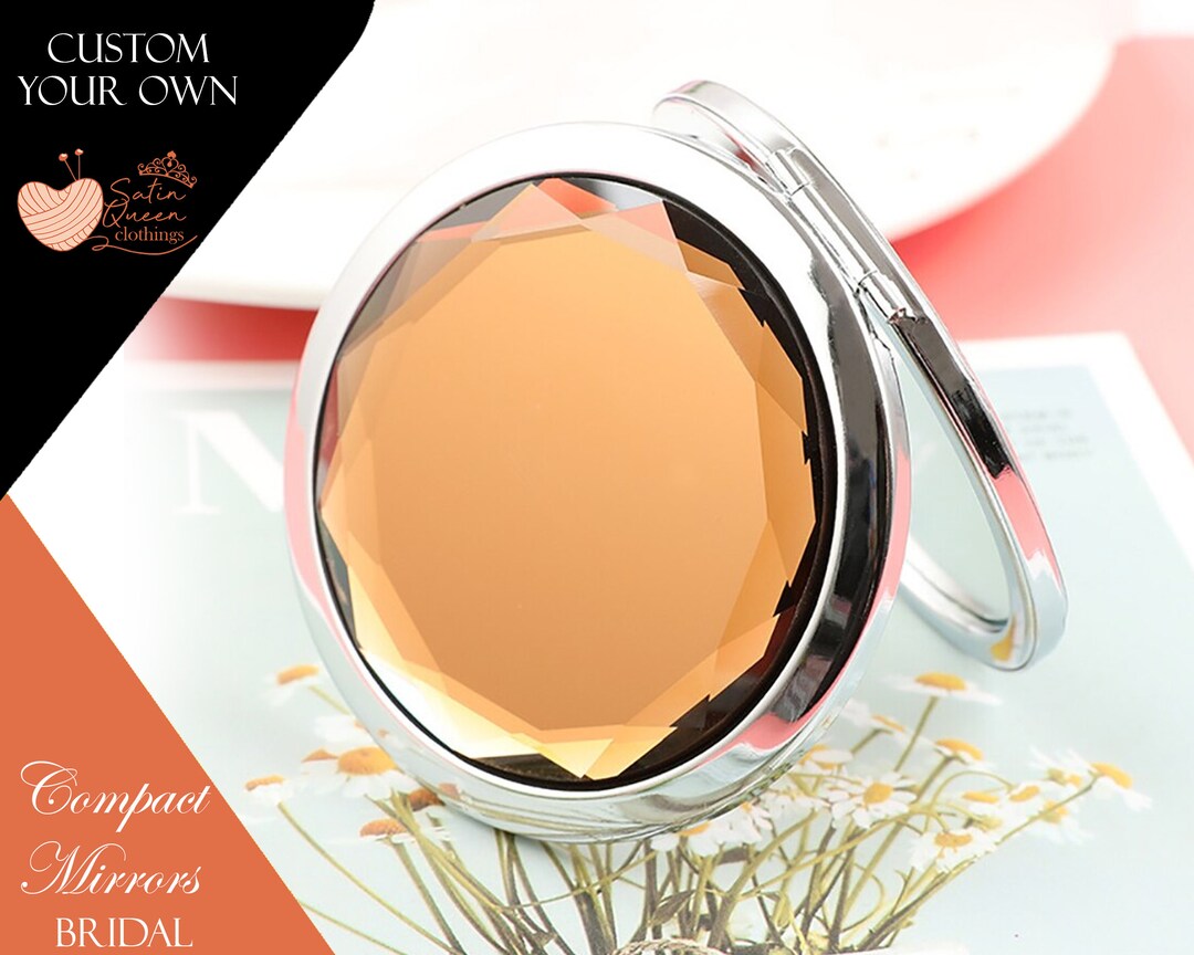 Personalized Crystal Metal Compact Mirror, Rose Gold Compact Mirror ...