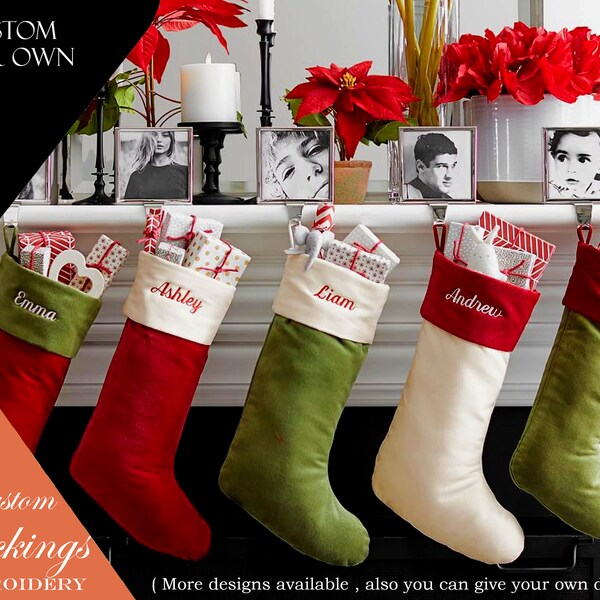 Embroidered Velvet Stocking - Etsy