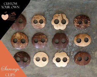 Coconut Shell Sarong Clip, Scarf Holder, Round, Flower, Heart, Oval ...