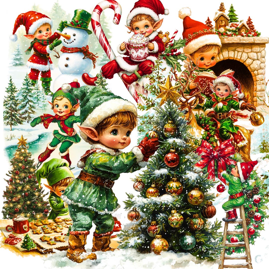 Charming Christmas Elf Clipart for Instant Download Sublimation Design ...