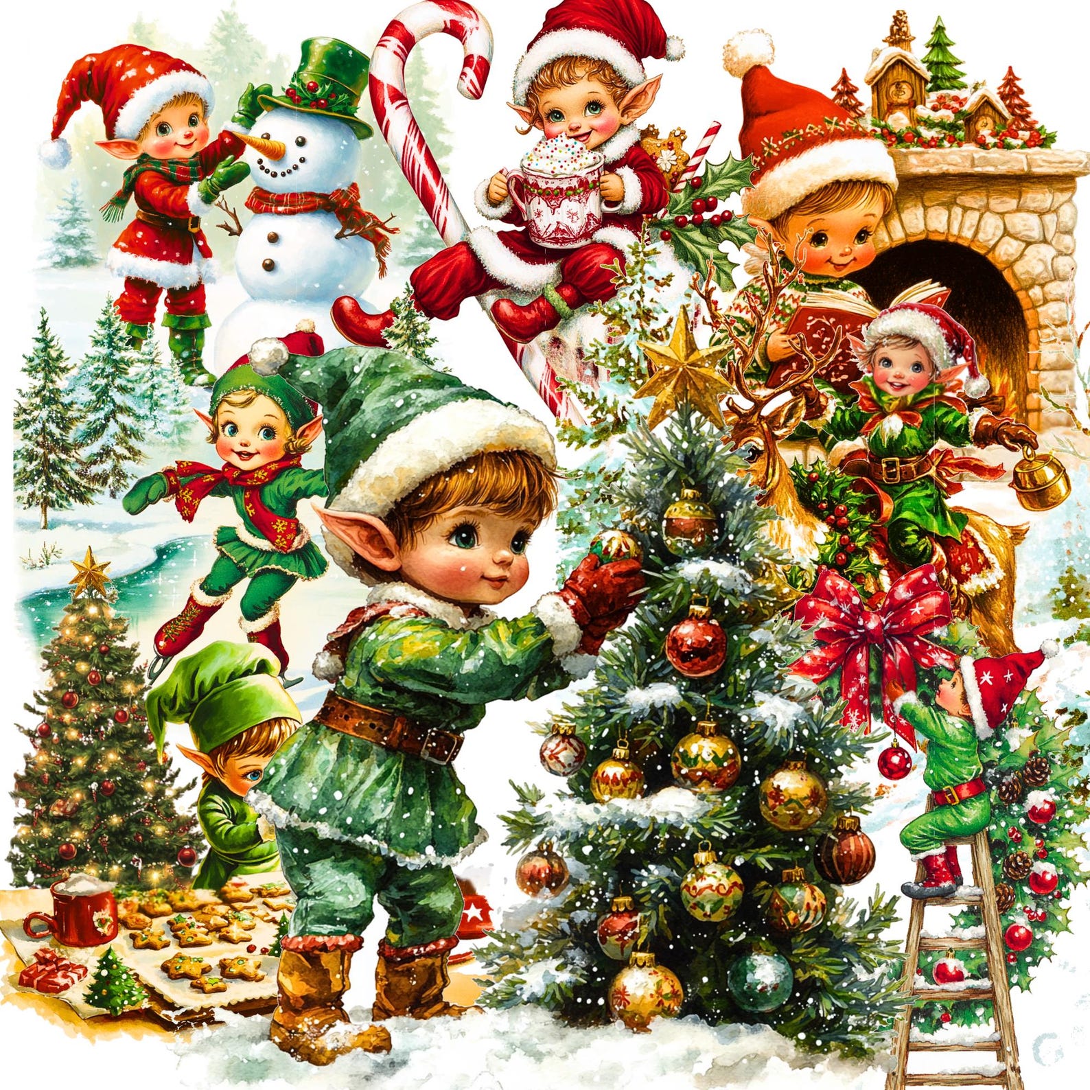 Charming Christmas Elf Clipart for Instant Download Sublimation Design ...