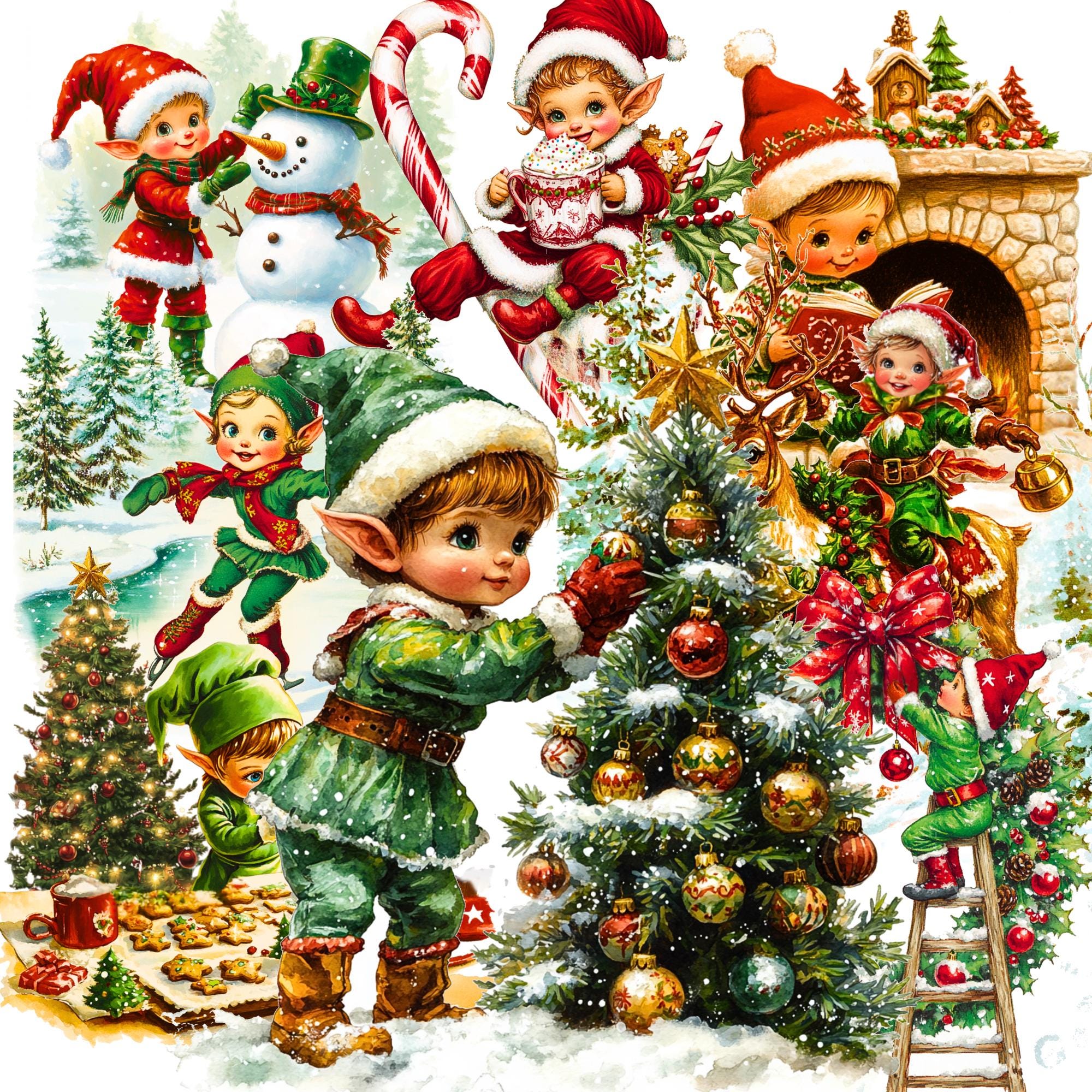 Charming Christmas Elf Clipart for Instant Download Sublimation Design ...